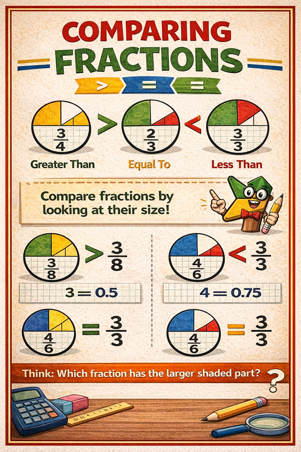 Comparing Fractions with Visual Aids – Printable Classroom Poster – WJC ...
