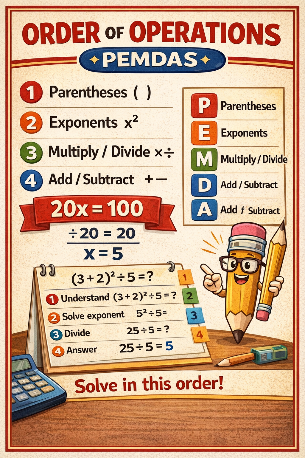 Order of Operations Poster – Printable Classroom Math Poster – WJC ...